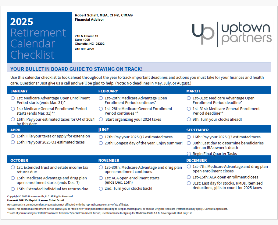 2025 Retirement Calendar Checklist – Uptown Partners